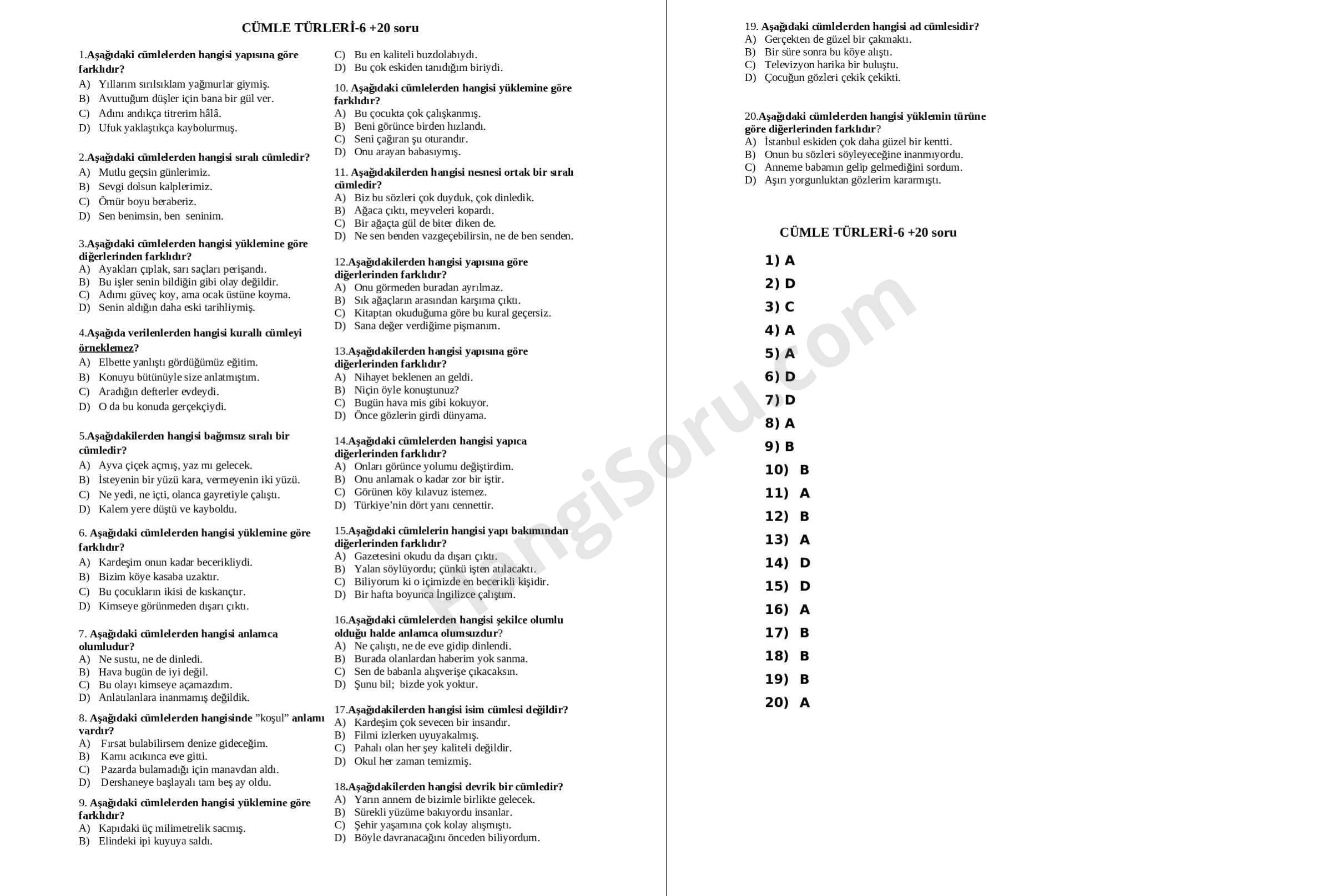8. Sınıf Cümle Türleri Testi PDF İndir - HangiSoru 8. Sınıf Cümle Türleri Testi PDF İndir - HangiSoru