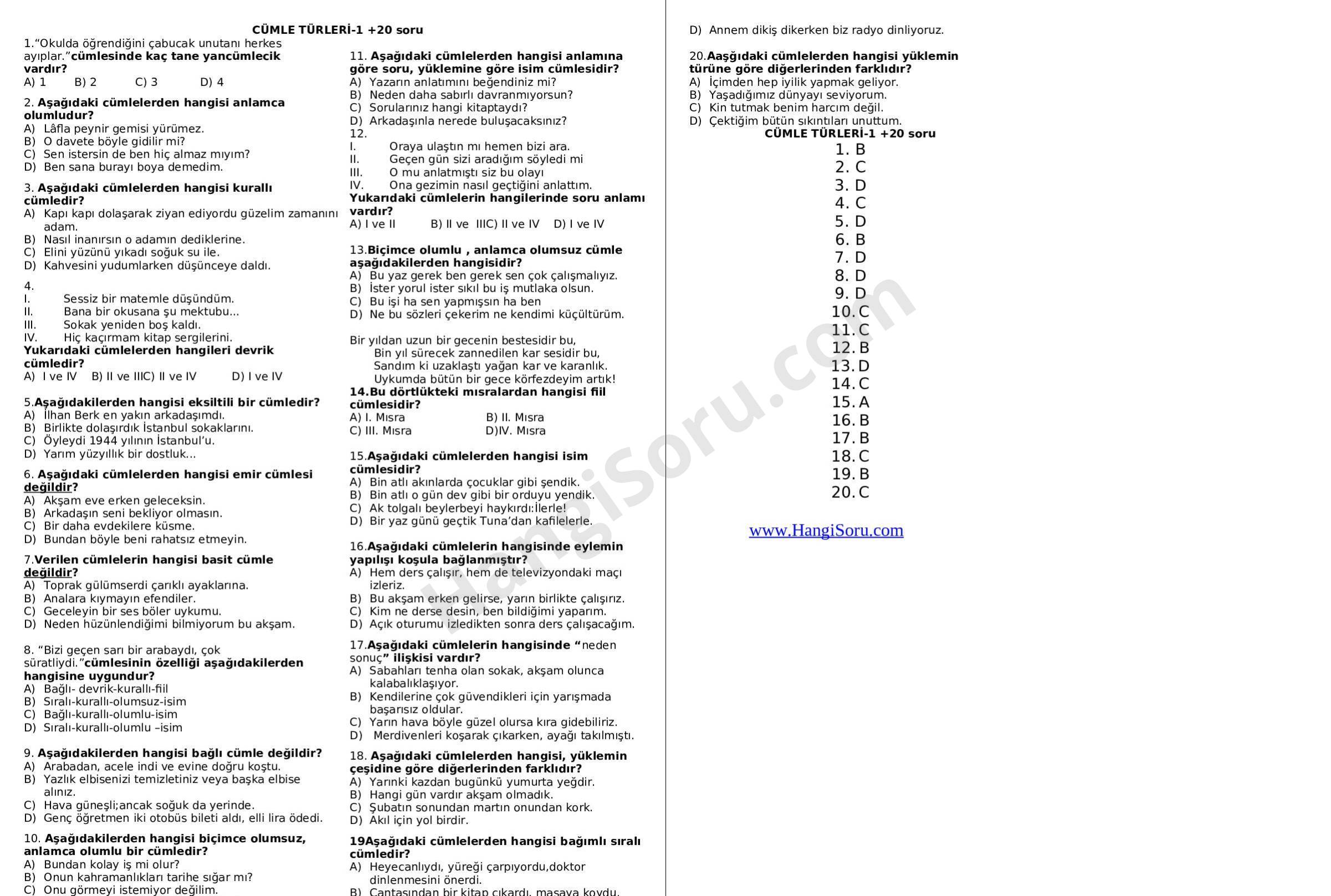 8. Sınıf Cümle Türleri Testi PDF İndir - HangiSoru 8. Sınıf Cümle Türleri Testi PDF İndir - HangiSoru